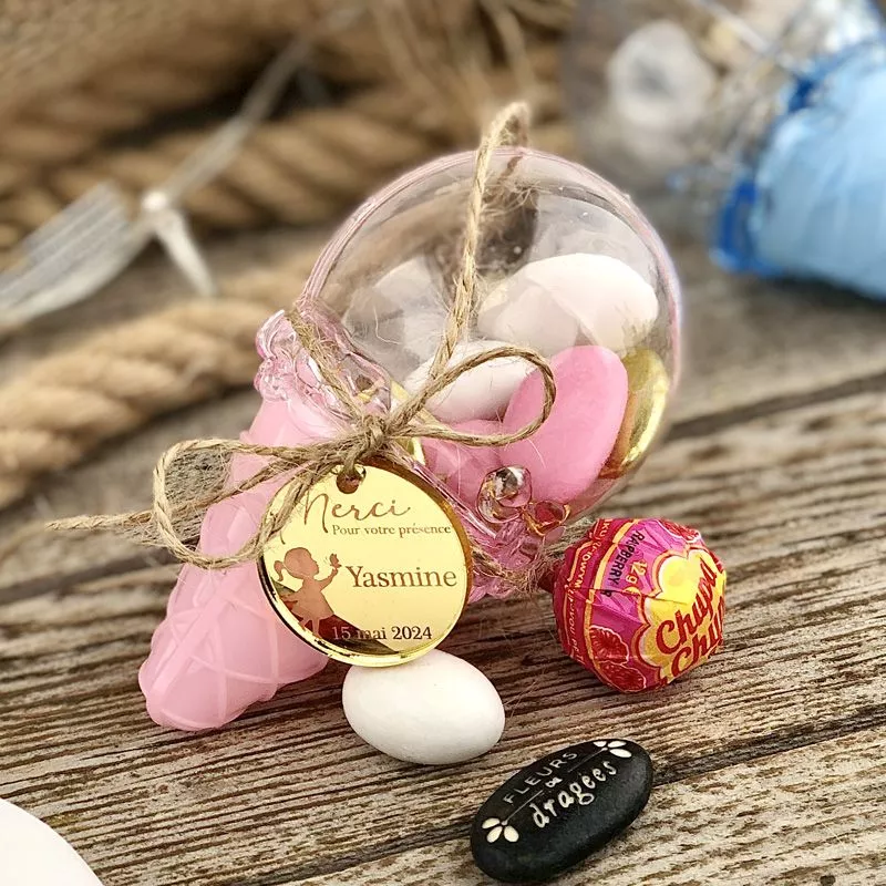 Cornets glace dragées fille, rose (Lot de 6)